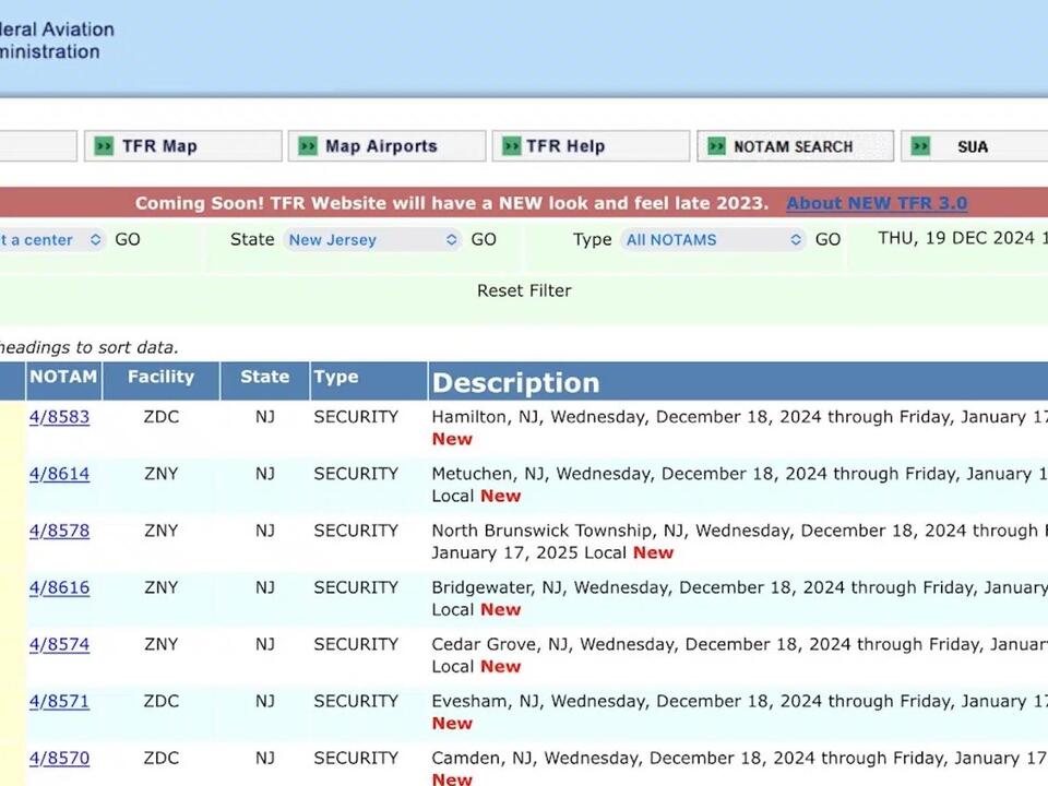 FAA Imposes Temporary Flight Restrictions For Drones Across New Jersey ...