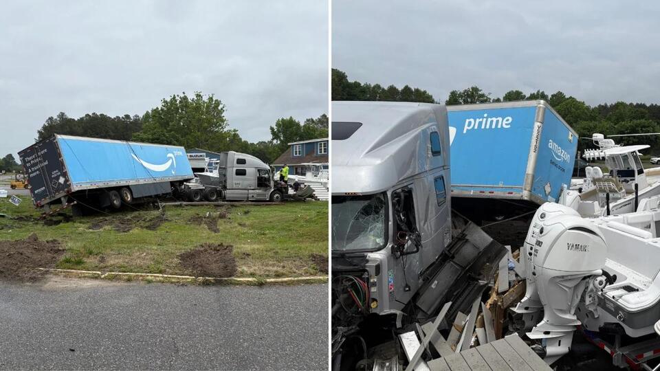 Truck Runs Red Light and Plows Into Eight Boats, a Car, and Utility ...