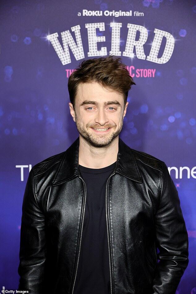 Daniel Radcliffe channels rocker cool in a leather jacket while Evan ...