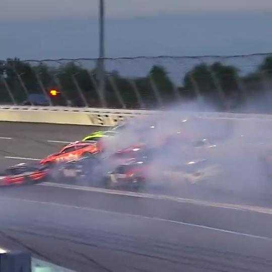 Terrifying moment more than 20 cars are caught in huge Nascar crash following chaotic restart ...