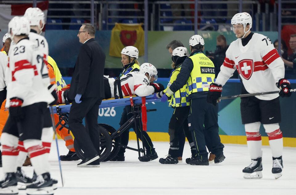 Swiss F Kevin Fiala (leg) stretchered off vs. Canada - NewsBreak