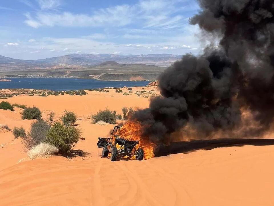 UTV bursts into flames, sends black smoke billowing into sky over Sand ...