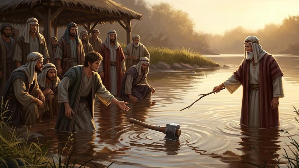 A prophet made a solid iron axe head float to the surface like a cork ...