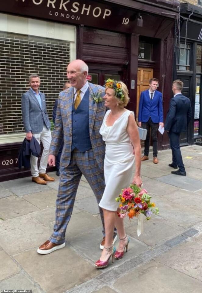 BBC's Rosie Millard wears a flower crown and £890 Vivienne Westwood knee-length gown as she ...