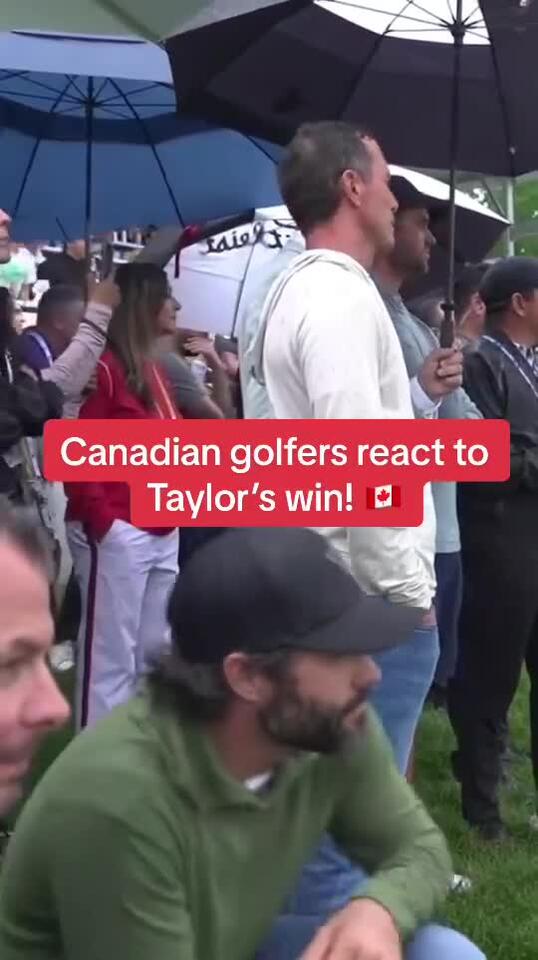 Adam Hadwin Mike Weir and Corey Conners all celebrate as Nick Taylor ...