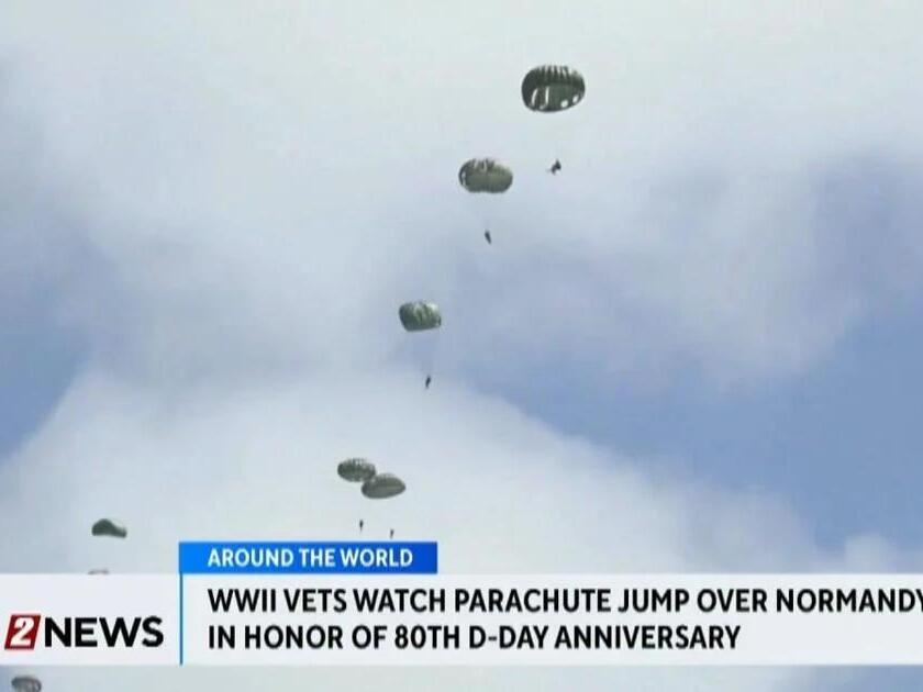 Parachutists Jump from World War II Era Planes in Normandy