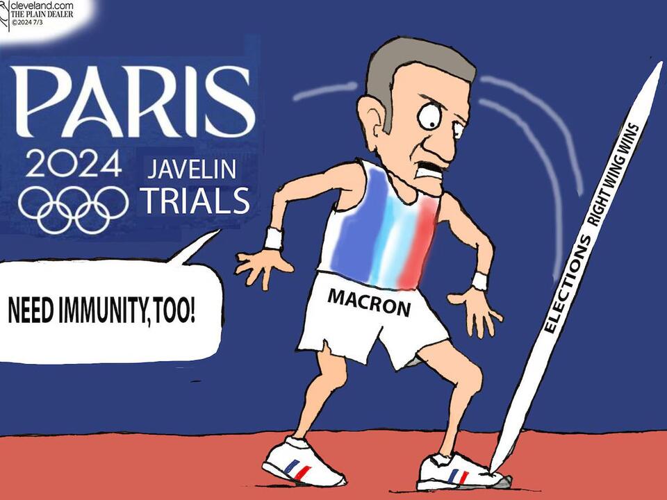 Macron & Olympic trials: Darcy cartoon
