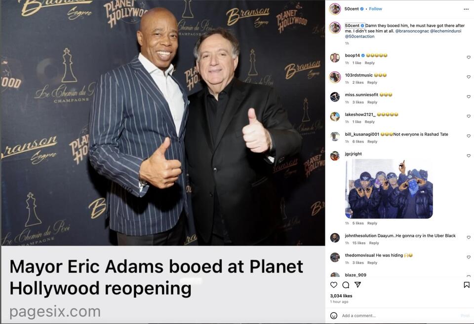 50 Cent Reacts to Eric Adams Reportedly Getting Booed at Planet ...