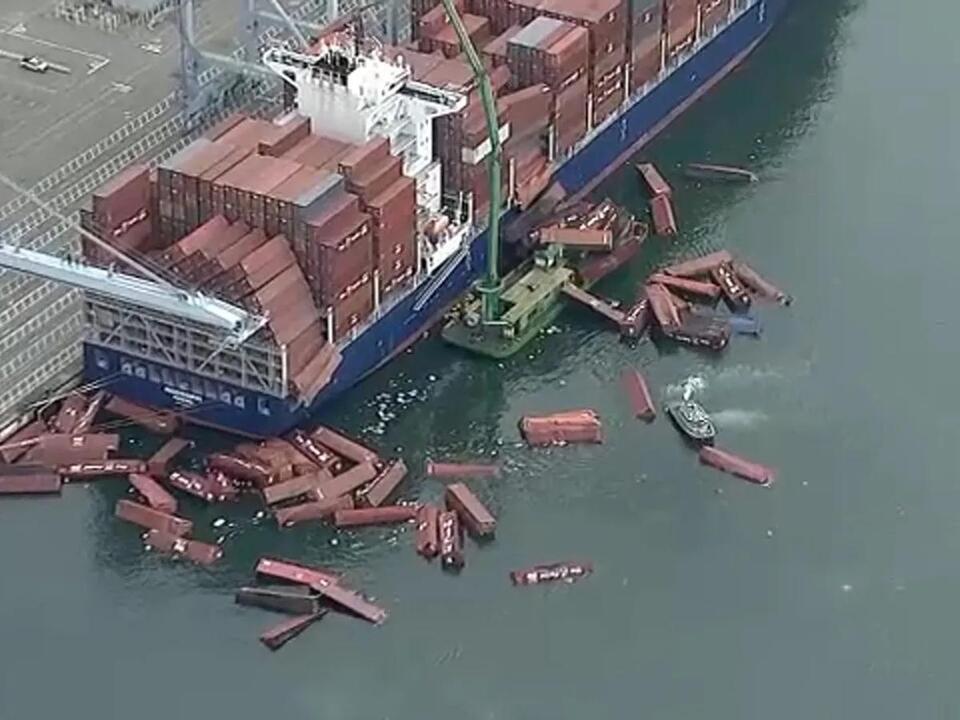 Nearly 70 shipping containers fall off cargo ship into water at Port of ...