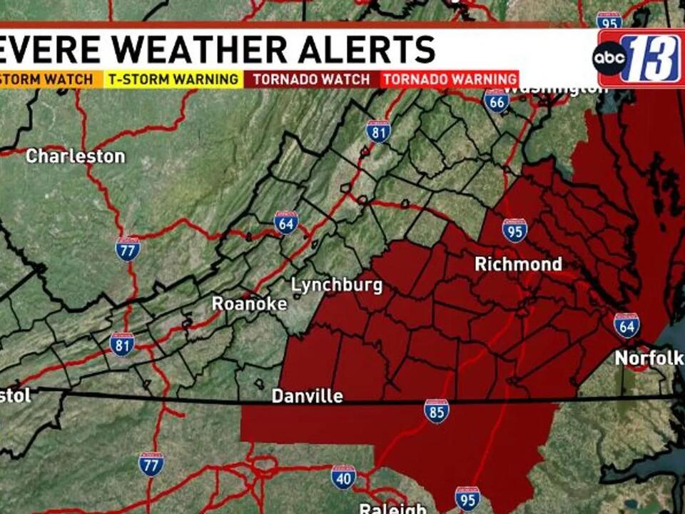 Tornado Watch lifted for Lynchburg, counties in the ABC13 viewing area