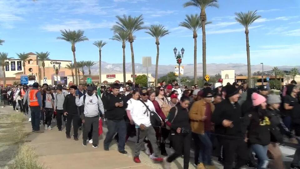 Faithful walk in Our Lady of Guadalupe Pilgrimage across Coachella ...