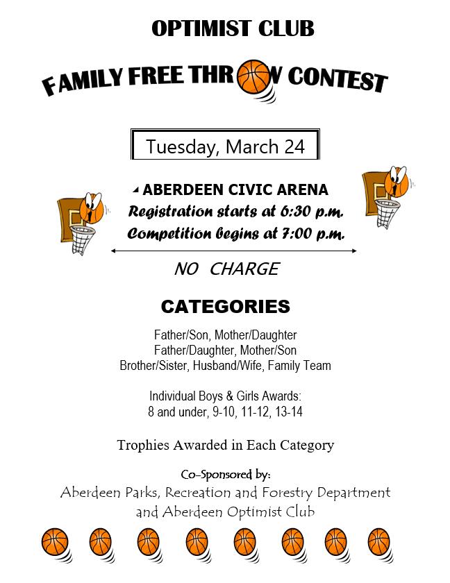 📅 Free Family Free Throw Contest on March 24 in Aberdeen - NewsBreak