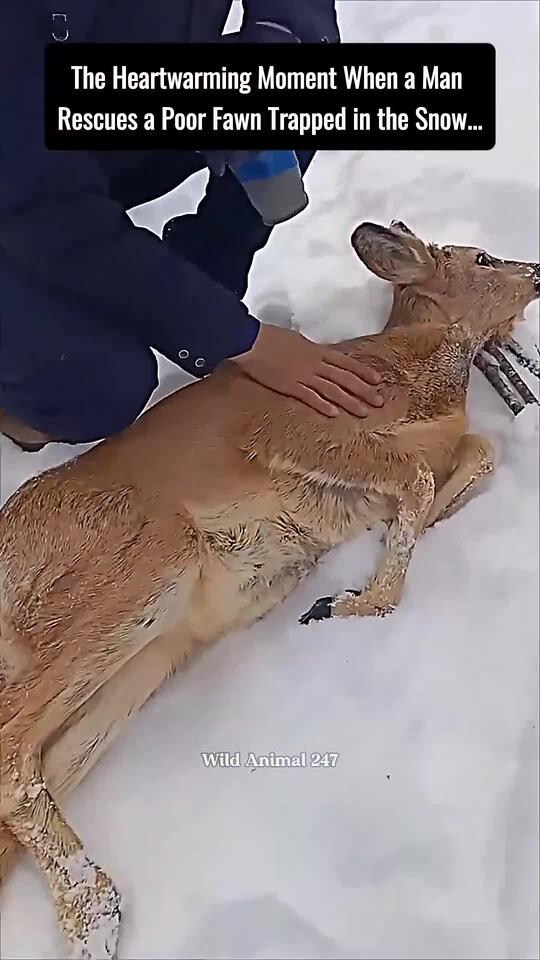 This man rescues a poor deer trapped in the snow #deer #babydeer ...