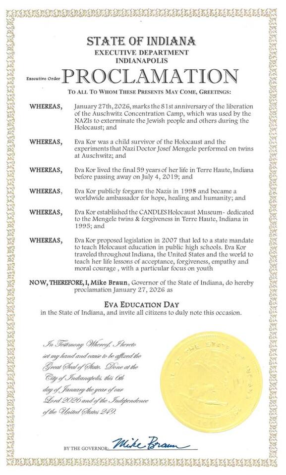 Eva Education Day proclaimed in Indiana on 81st anniversary of the ...