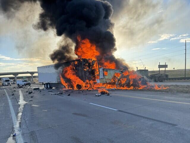 Two semi-trucks involved in fiery crash on I-70 near Colfax Avenue and ...