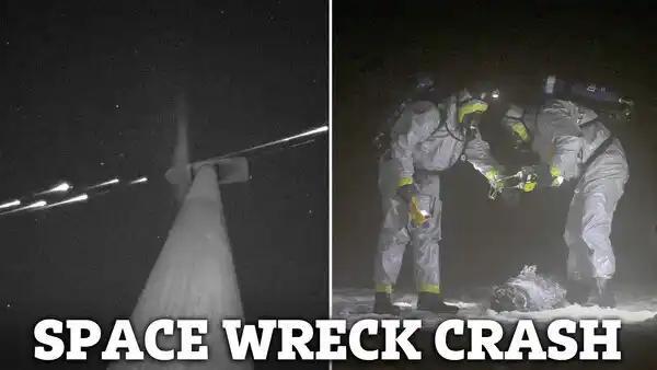 Watch space wreckage CRASH into Earth before smouldering ‘unidentified ...