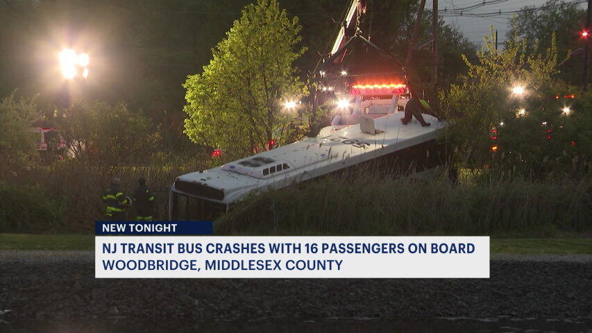 Police: 7 people injured after NJ Transit bus crashes into ditch in ...