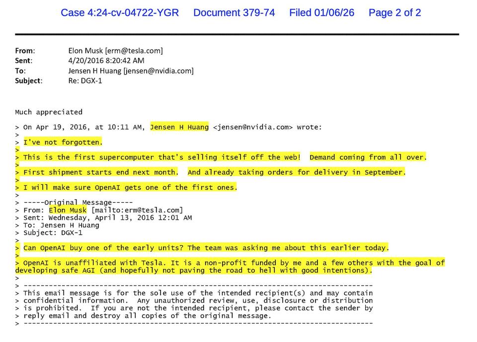The email from Elon Musk on behalf of OpenAI to Jensen Huang that made ...