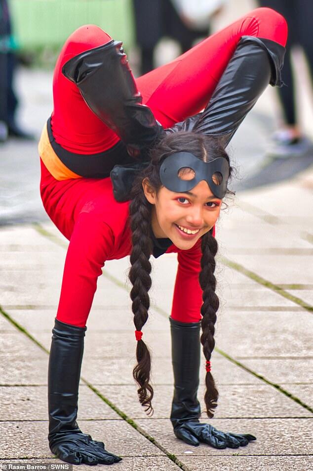 Incredible... it's the real-life Elastigirl! Gymnast, 12, twists ...