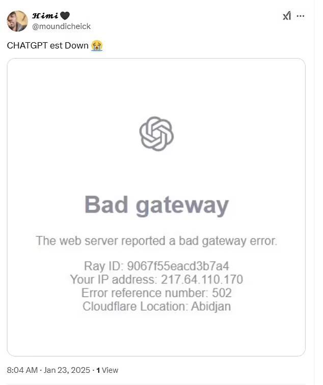 ChatGPT is down across the US as users report 'bad gateway' error when using the AI tool - NewsBreak