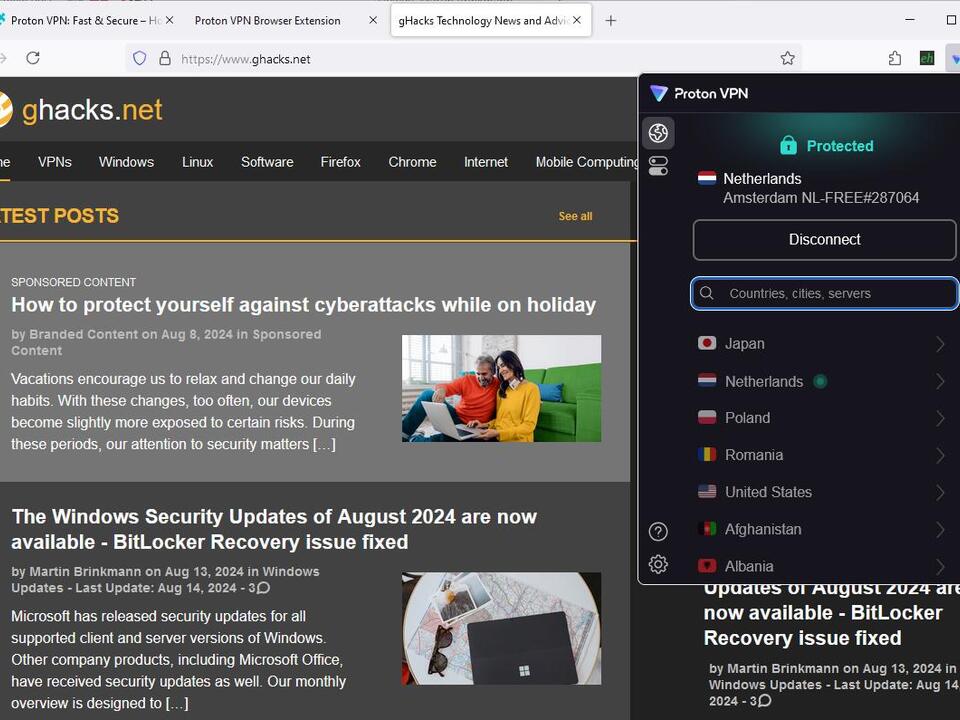 Proton VPN: free VPN users can use the browser extensions now