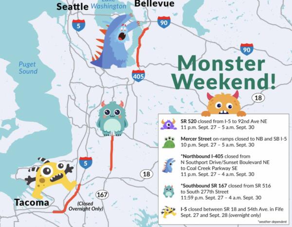 Washington State DOT warns drivers about ‘Monster Weekend’ road ...