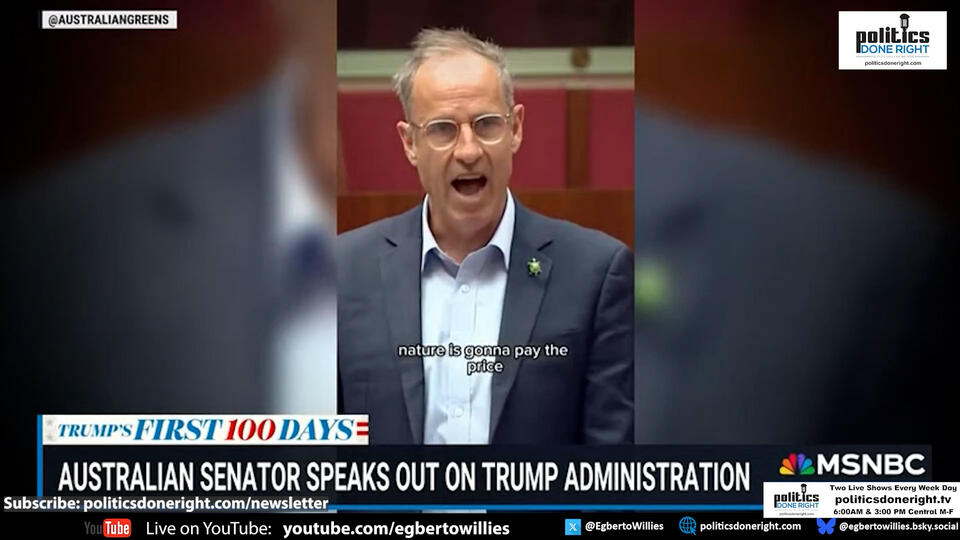 Australian Senator Nick McKim slams Trump and warns America about Trump ...