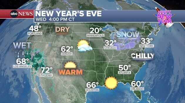 New Year's Eve weather forecast, from rain in the West to snow in the ...