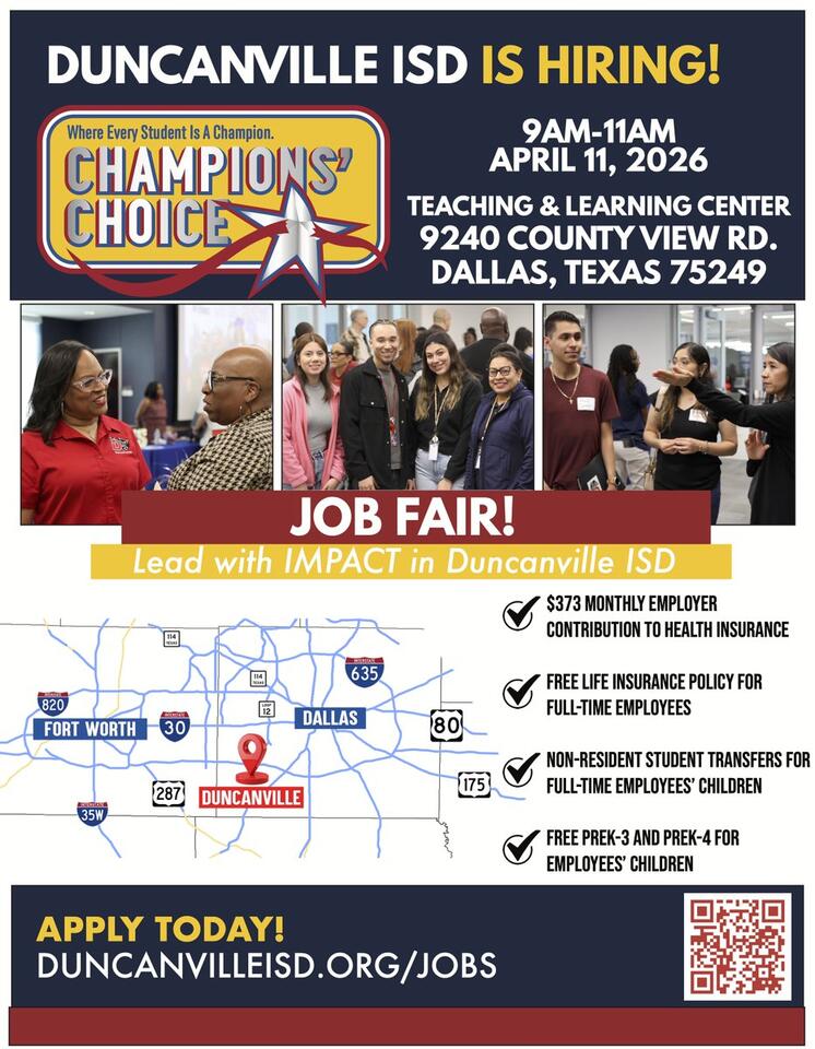 Duncanville ISD job fair on April 11, 2026 - NewsBreak