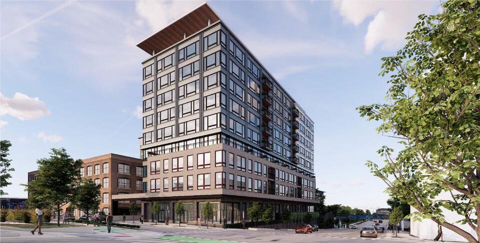 Drawings show plan for 10-story Ann Arbor high-rise with Treeline trail ...