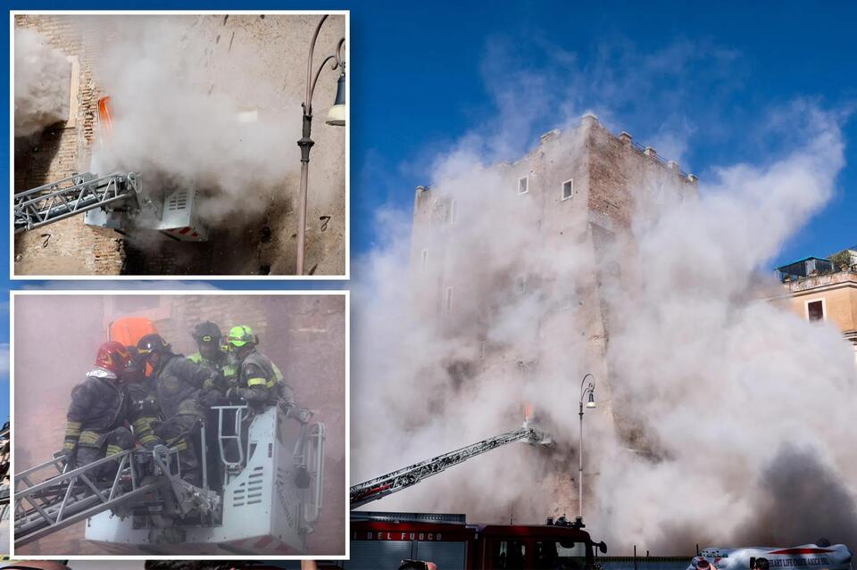 Medieval tower partially collapses in Rome, leaving critically injured ...
