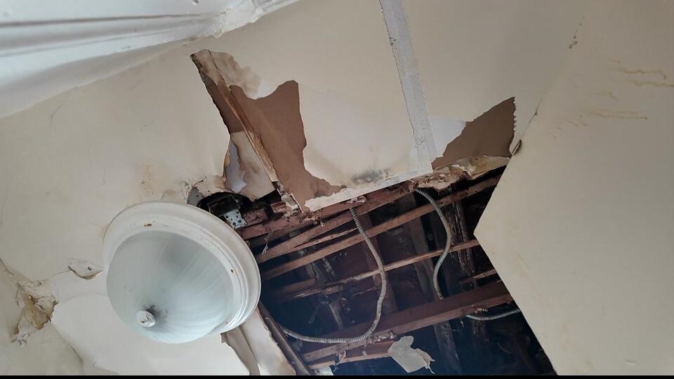 Bathroom ceiling collapse in West Farms apartment causing safety hazard ...