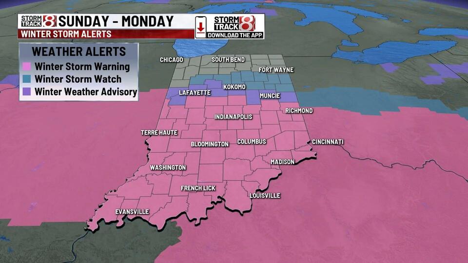 Winter storm warnings issued in central Indiana for Sunday into Monday ...