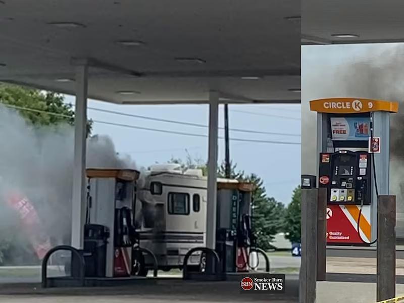 RV catches fire at gas station just minutes after new owner purchases it
