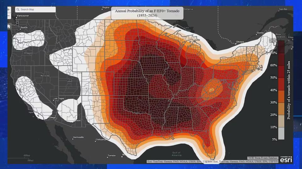 New tornado probability map shows shift in tornado alley patterns ...