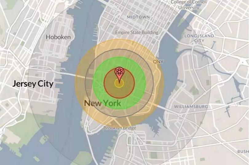 Chilling map shows devastating impact of nuclear bomb if it hit New ...