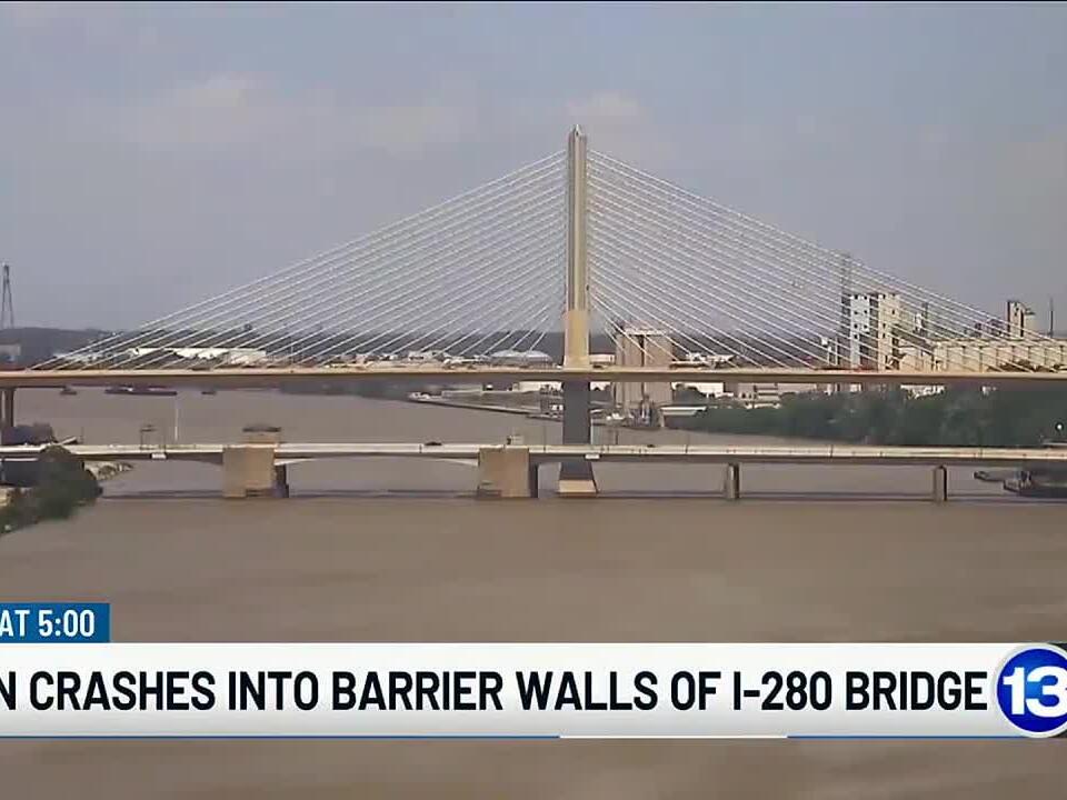 Van crashes into barrier walls of I-280 bridge