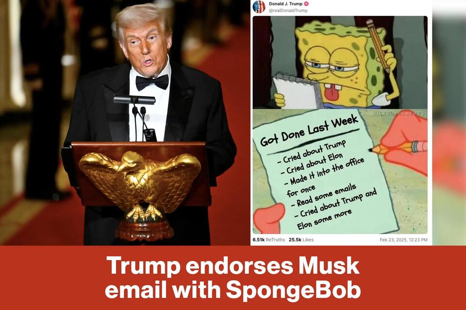 Trump endorses Musk with SpongeBob SquarePants meme | Reporter Replay ...