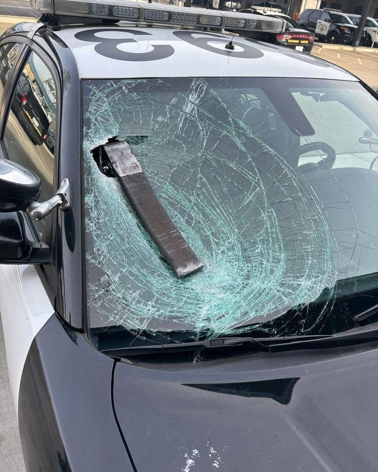 Look: Airborne debris impales windshield of CHP patrol car - NewsBreak