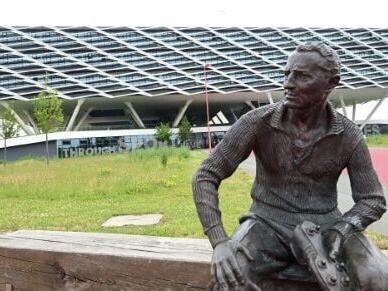 A sculpture featuring Adidas co-founder Adolf Dassler outside the ...