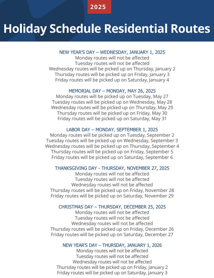 Republic Services 2025 Holiday Schedule - Residential Routes - NewsBreak