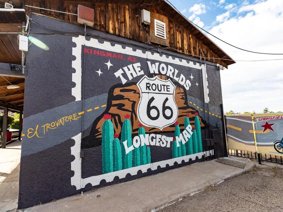 World’s Longest Map of Route 66 at El Trovatore Motel in Kingman, Arizona