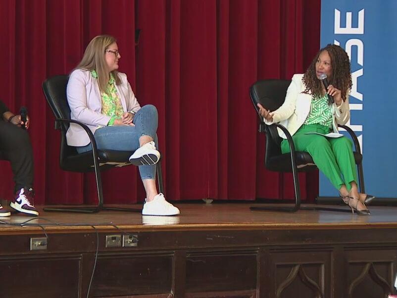 Female student athletes learn about sports careers