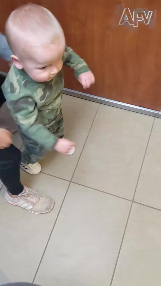 Taking baby steps to get over his fear of elevators afv cute ...