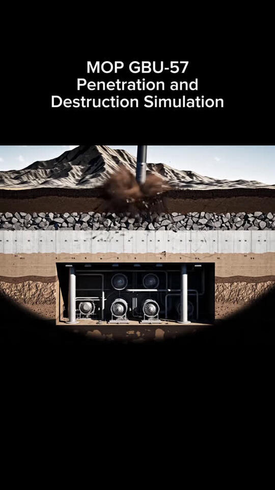 Watch as the MOP GBU-57 bunker-buster bomb penetrates deep underground ...