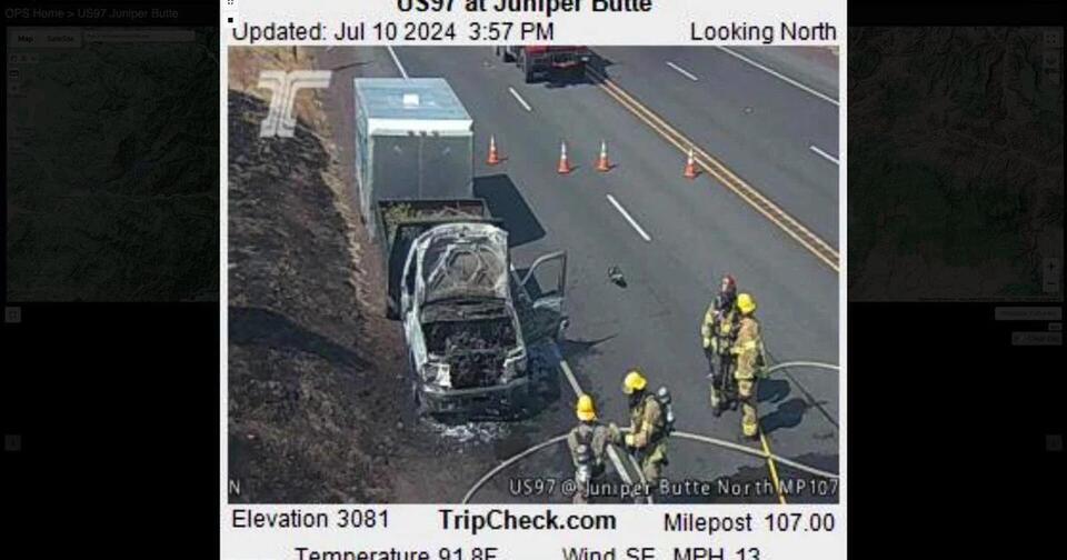 Juniper Fire: Pickup truck catches fire on U.S. 97 in ODOT photos ...