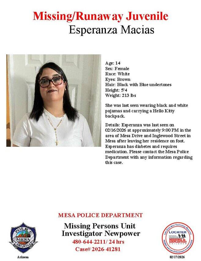 Esperanza Macias, 14, missing from Mesa, police say - NewsBreak