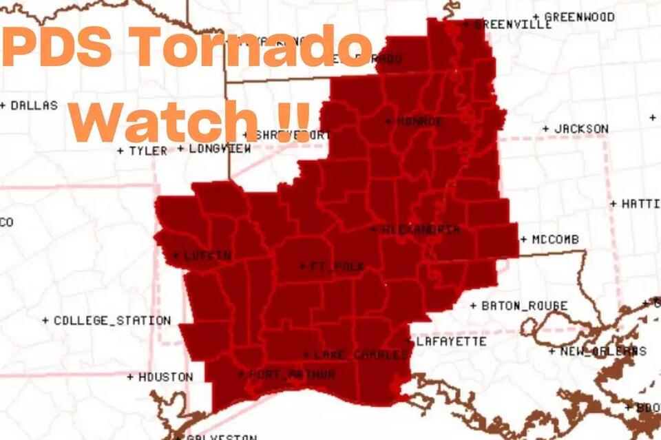 Rare PDS Tornado Watch Issued for Parts of East Texas, Louisiana