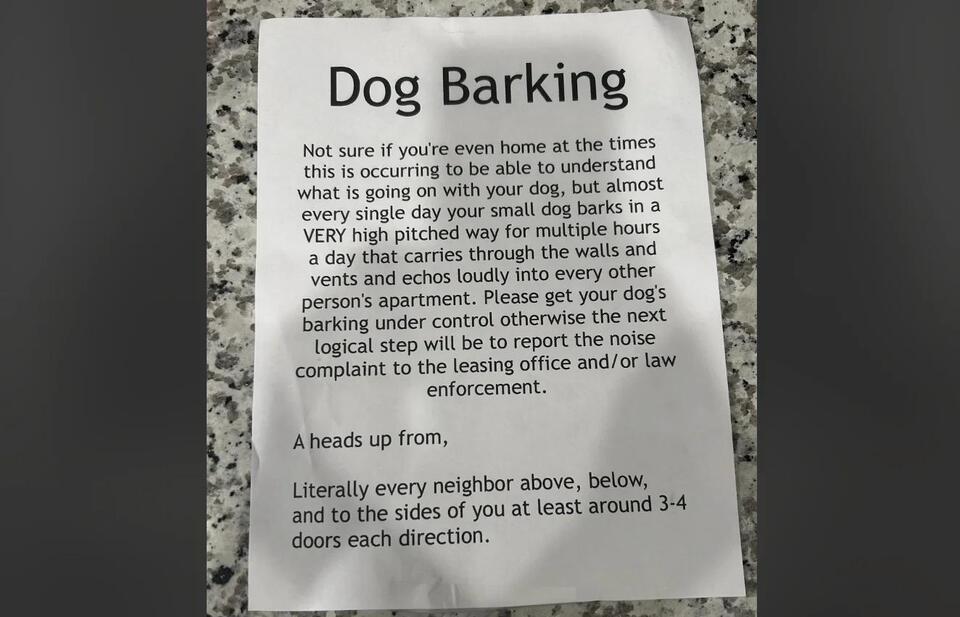 Neighbor Leaves Angry “Dog Barking” Note on Door — But Tenant Says They ...