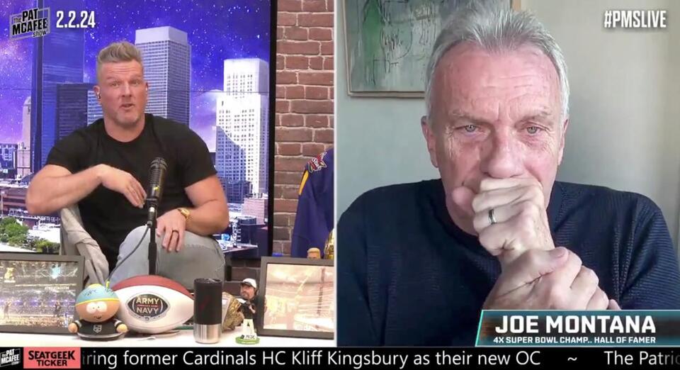 Joe Montana forced to end Pat McAfee Show live TV interview early after ...